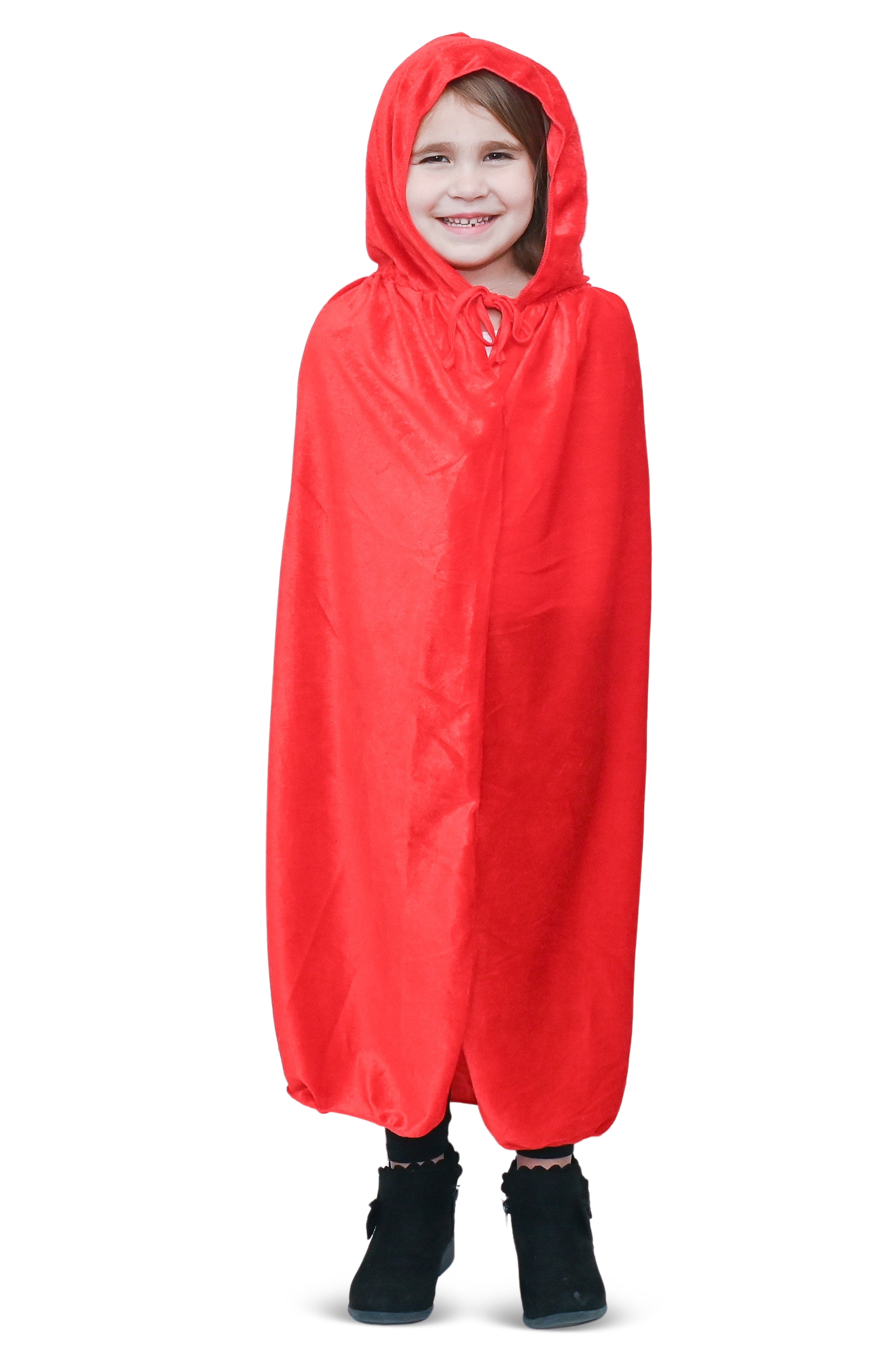 Red Velvet Hooded Cape - Kids Long Velour Vampire and Superhero Hallow
