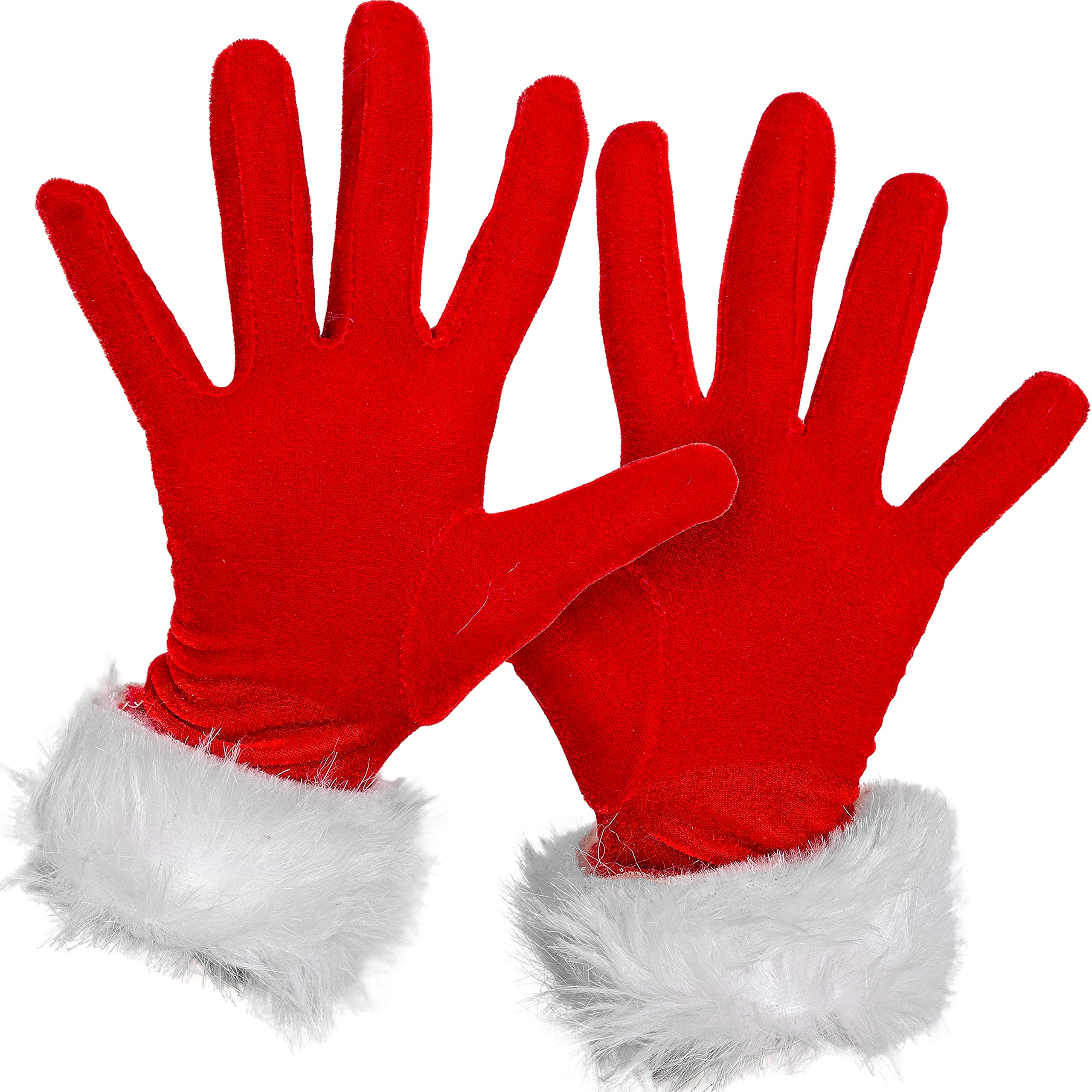 Red Fur Costume Gloves - Red Velvet Gloves with White Furry Cuff Acces