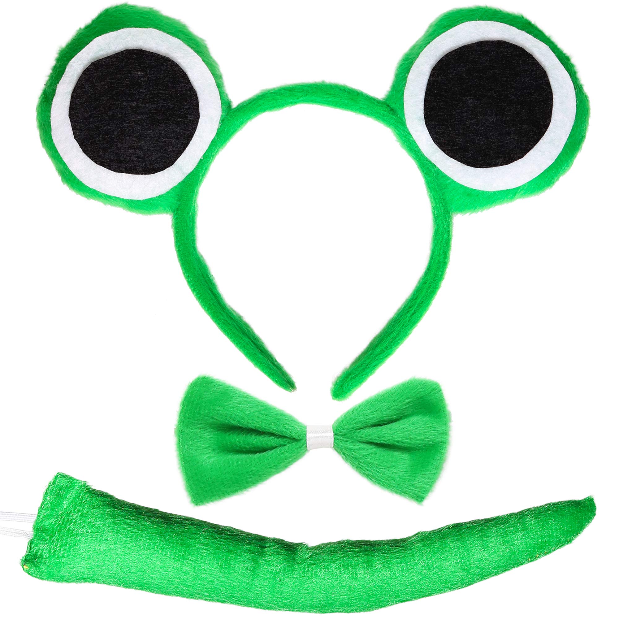 Frog Costume Accessories Set - Plush Green Frog Eyes Headband, Bowtie